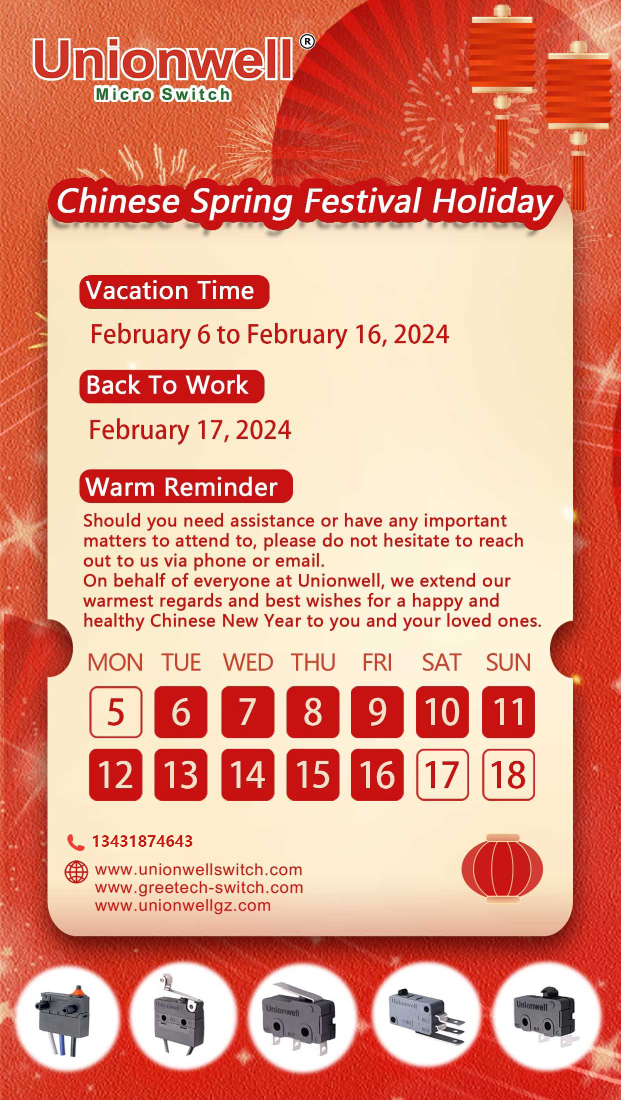 CNY Holidays - Guangzhou Unionwell Sensing & Control Technology Co., Ltd.